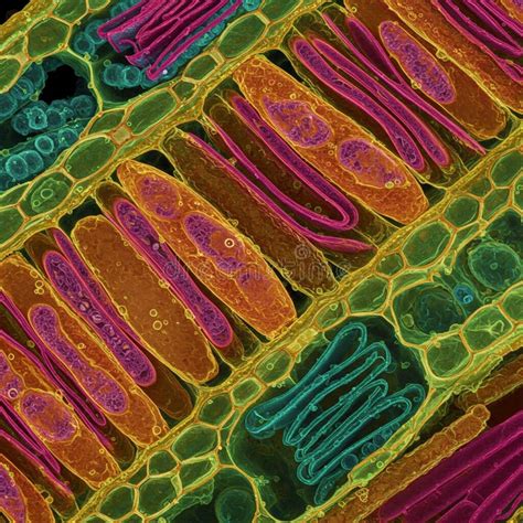 Microscopic Cross Section Of Plant Tissue Shows Detailed Cellular