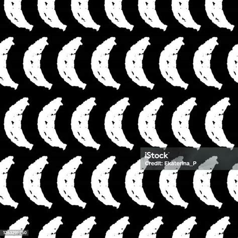 매끄러운 패턴 달 바나나 양식에 일치시키는 실루엣 질감 그런지 크레용 잉크 블랙 화이트 배경 인사말 카드 스칸디나비아 디자인