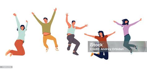 흰색 배경에 고립 된 손을 들고 점프하는 젊은 즐거운 사람들의 그룹 행복한 긍정적 인 젊은 남성과 여성이 함께 기뻐 매우 기쁜에