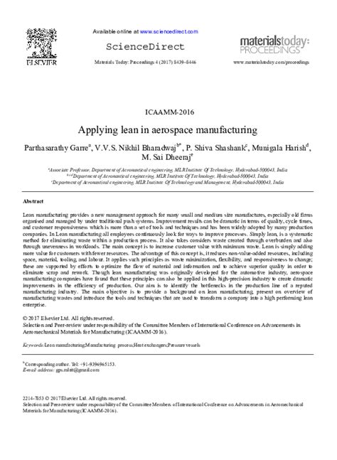 Pdf Applying Lean In Aerospace Manufacturing