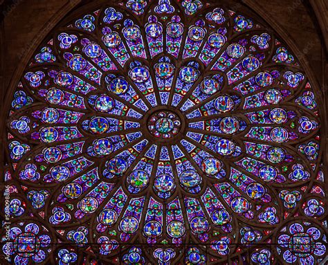 Paris France March 27 2017 Stained Glass Window At Notre Dame