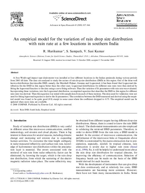 Pdf An Empirical Model For The Variation Of Rain Drop Size Distribution With Rain Rate At A