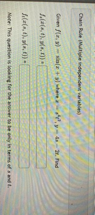Solved Chain Rule Multiple Independent Variables Given