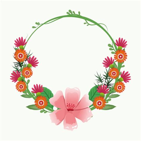 장식 라운드 프레임 핑크 꽃 프리미엄 벡터