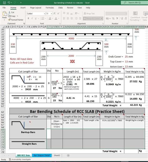 How To Calculate Bar Bending Schedule Of Slab In Excel Bbs Of Slab Eroppa