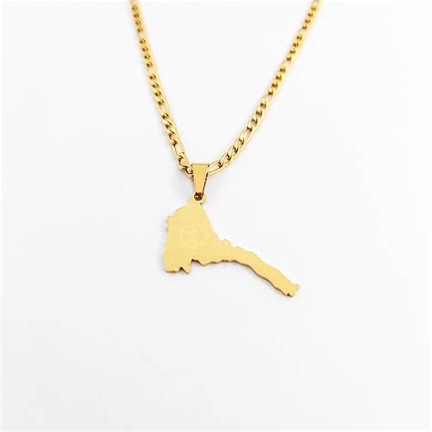Gold Map Of Eritrea Flag Thin Chain Pendant Necklace Of Female Girls African Map Of Eritrea