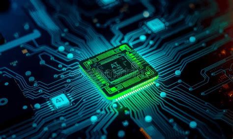Glowing Ai Chip On Circuit Board Showcasing Advanced Technology And Innovation In Artificial