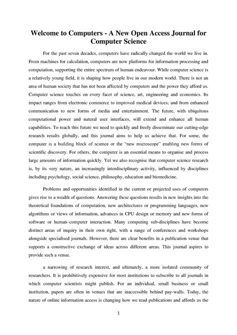 Welcome To Computers Computer Science Is The Study Of Computation