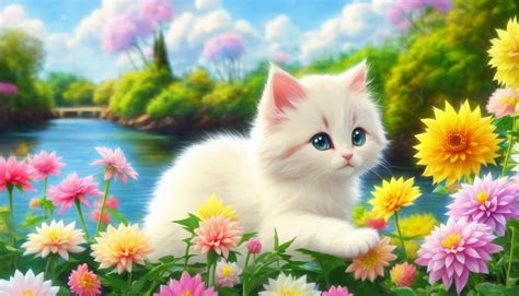 Cute Fluffy Cat Playing With Flowers By The River By Nangin20 On Deviantart