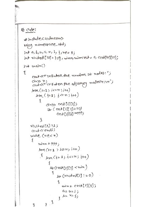 Prims Algorithm Analysis And Design It Code Using Namespace Int A 64 V N I J Int