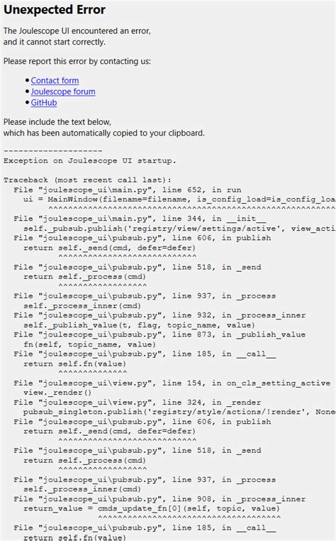 joulescope ui unexpected error issues joulescope