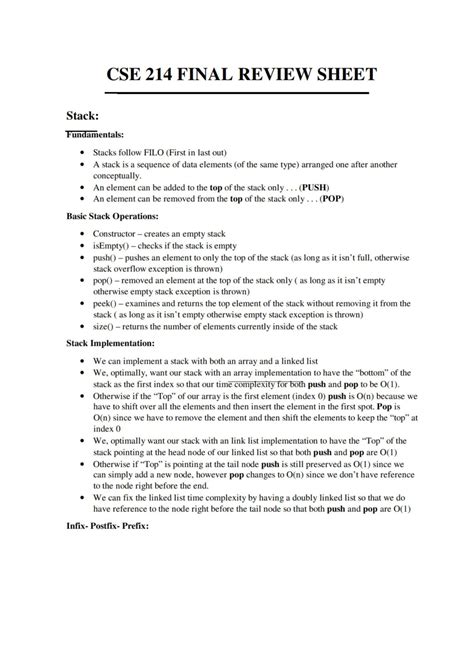 Computer Science Ii Final Review Sheet Cse 214 Computer Science Ii