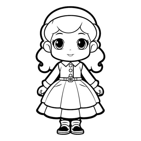 학교 유니폼을 입은 소녀를 위한 컬러링 책 프리미엄 벡터