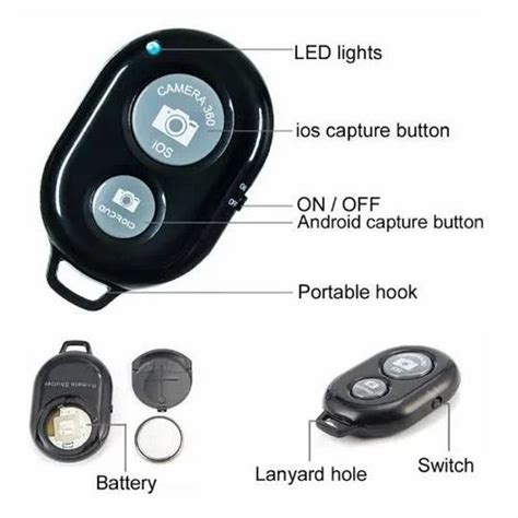 Black Wireless Bluetooth Camera Remote Shutter Button For Selfie Stick