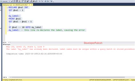 Sql Server Error Msg 132 The Label ‘ls Has Already Been Declared Label Names Must Be