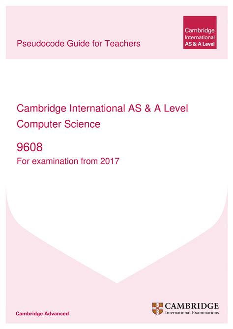 9608 Pseudocode Guide Final V2 Pseudocode Guide For Teachers Cambridge International As And A