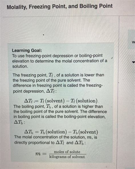 Solved Molality Freezing Point And Boiling Point Learning
