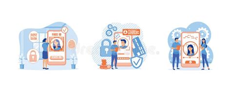 Face Recognition And Data Safety Concept Person Holds Phone And Scans