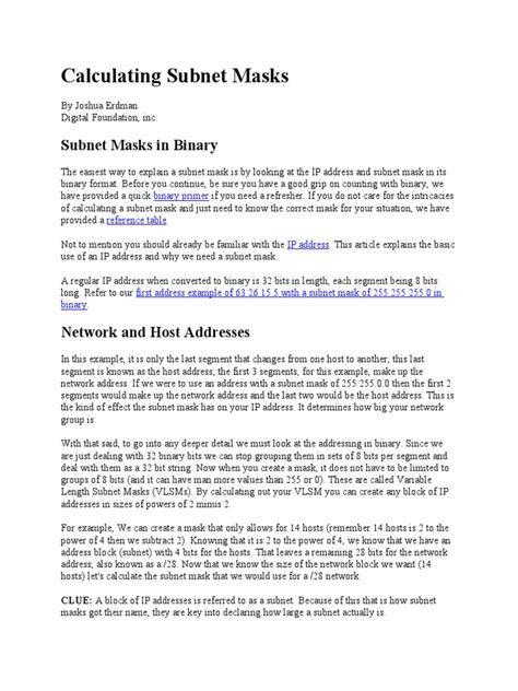 Pdf Calculating Subnet Masks Dokumentips