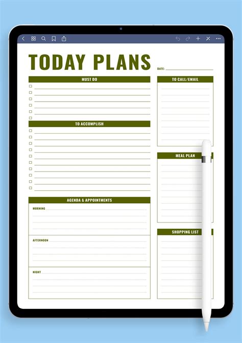 Download Printable Today Plans With Agenda And Appointments Pdf