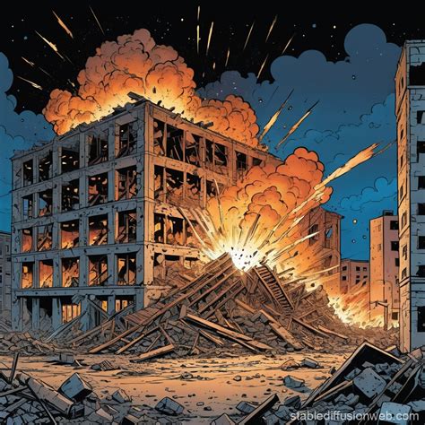 Massive Explosion Tearing Industrial Building To Pieces At Night Prompts Stable Diffusion Online