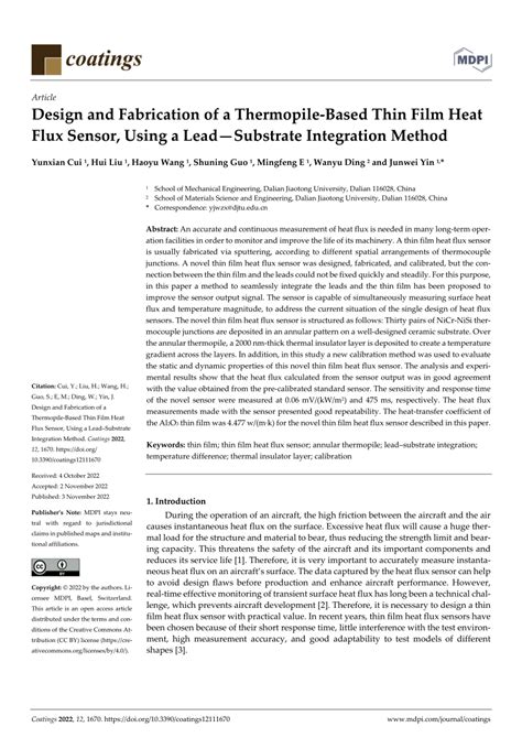 Pdf Design And Fabrication Of A Thermopile Based Thin Film Heat Flux Sensor Using A Lead