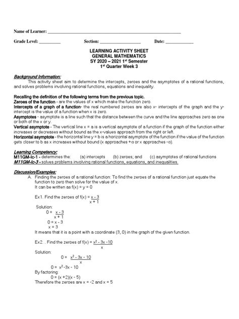 Lesson 3 General Mathematics Sy 2020 2021 Pdf Asymptote Equations