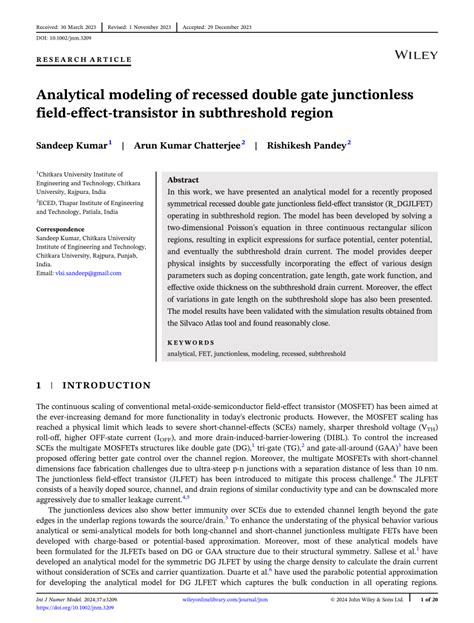 Analytical Modeling Of Recessed Double Gate Junctionless Field‐effect‐transistor In Subthreshold