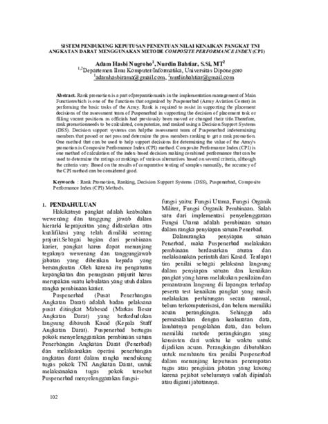 Pdf Sistem Pendukung Keputusan Penentuan Nilai Kenaikan Pangkat Tni