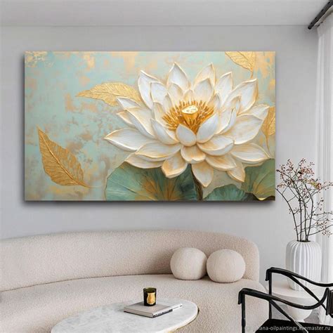 Интерьерная картина лотос с поталью Картины маслом на стену Цветок в интернет магазине на