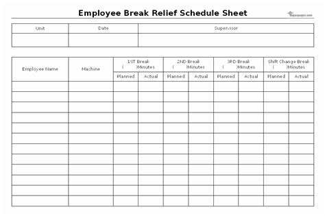 Employee Break Schedule Template Shooters Journal