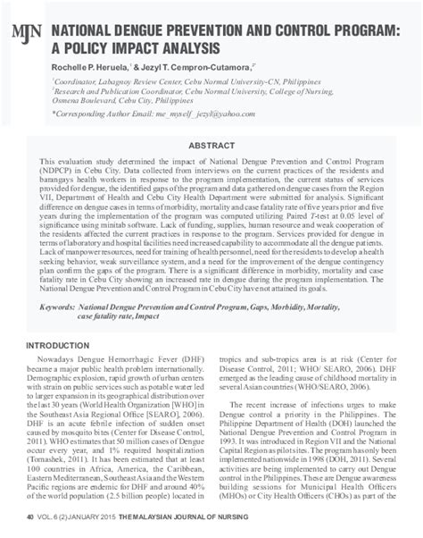 Pdf National Dengue Prevention And Control Program A Policy Impact Analysis