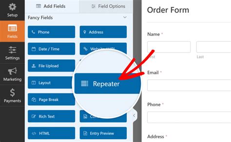 using the repeater field