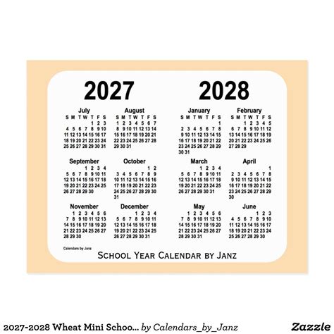 2027 2028 Wheat Mini School Calendar By Janz Postcard Zazzle School