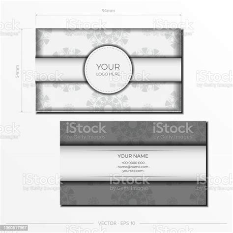 검은 색 패턴의 흰색 색상의 인쇄 디자인 명함을위한 템플릿 텍스트 및 추상 장식을위한 장소와 벡터 명함 준비 0명에 대한 스톡