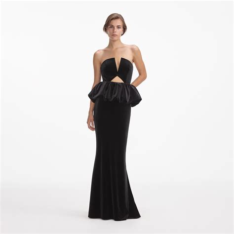 Black Velvet Peplum Maxi Dress Self Portrait
