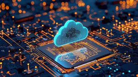 Digital Cloud Icon Hovering Over A Circuit Board With Glowing Connections And Intricate Details