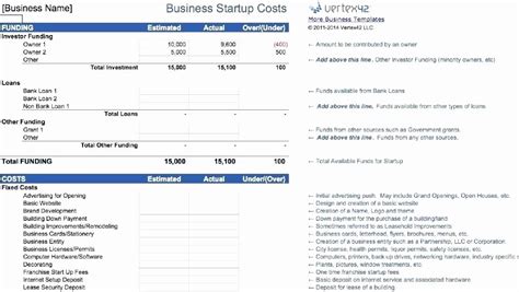 Start Up Expense Template