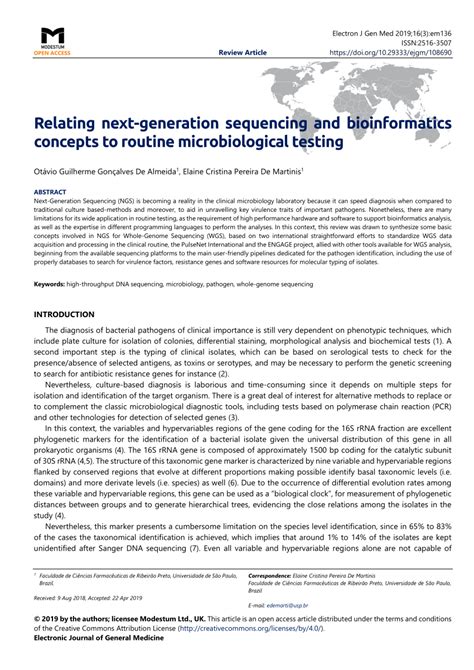 Pdf Relating Next Generation Sequencing And Bioinformatics Concepts To Routine Microbiological