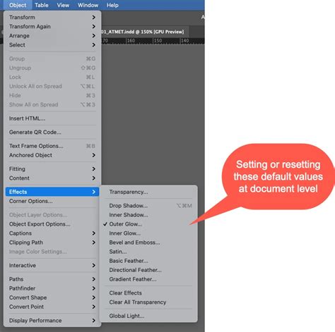 Adobe Indesign How To Set Default Document Effects Using Cepjavascript Stack Overflow