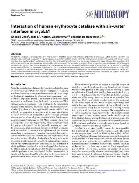 Pdf Interaction Of Human Erythrocyte Catalase With Air Water
