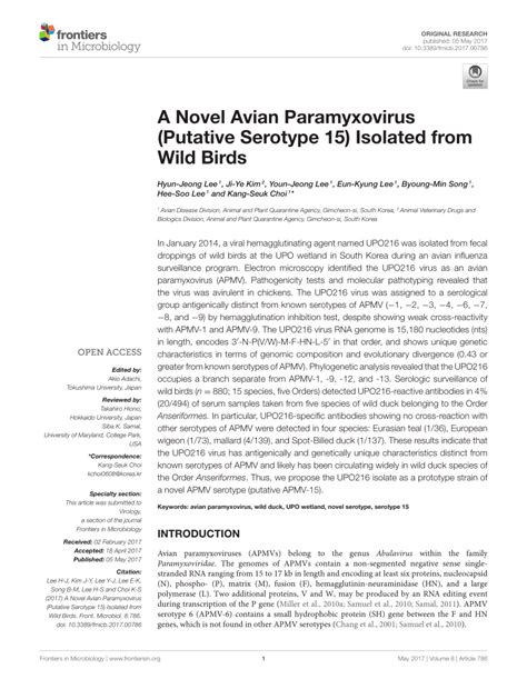 Pdf A Novel Avian Paramyxovirus Putative Serotype 15 Isolated From Wild Birds