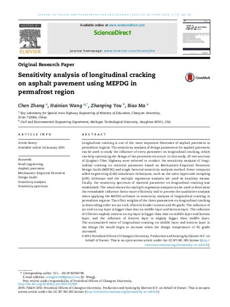 Pdf Sensitivity Analysis Of Longitudinal Cracking On Asphalt Pavement Using Mepdg In