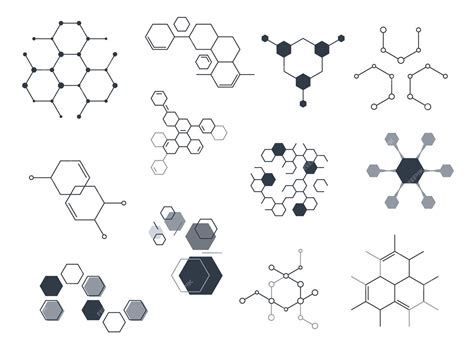 Premium Vector Hexagonal Structures Chemical Molecular Symbols Science Technology Signs