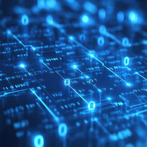 abstract digital background with glowing blue lines and binary code