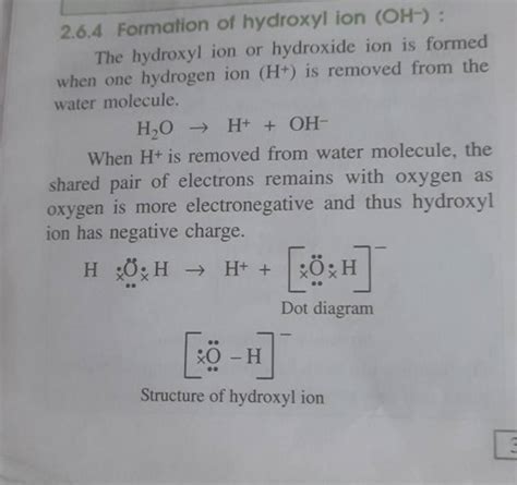 2 6 4 Formation Of Hydroxyl Ion Oh− The Hydroxyl Ion Or Hydroxide Ion