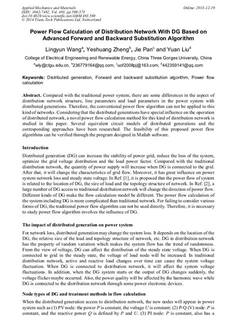Power Flow Calculation Of Distribution Network With Dg Based On
