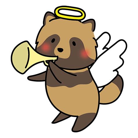ラッパを吹いている天使の格好をしたタヌキの無料 フリー イラスト かわいい手描きの無料素材「てがきっず」保育園・小学校・介護施設にぴったり