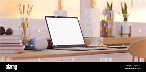 Close Up Modern Luxury Workspace Tabletop With Portable Notebook