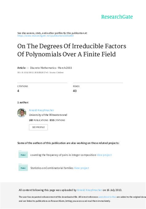 Pdf On The Degrees Of Irreducible Factors Of Polynomials Over A
